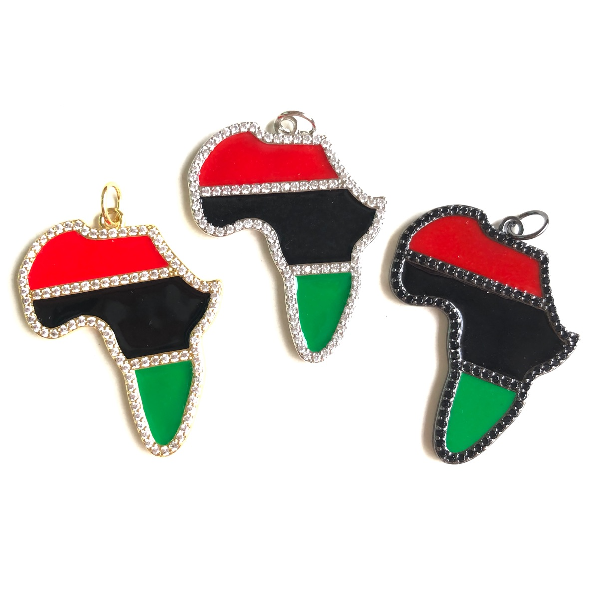 10pcs/lot Red Yellow Green Enamel Africa Map CZ Pave Charms for Black ...